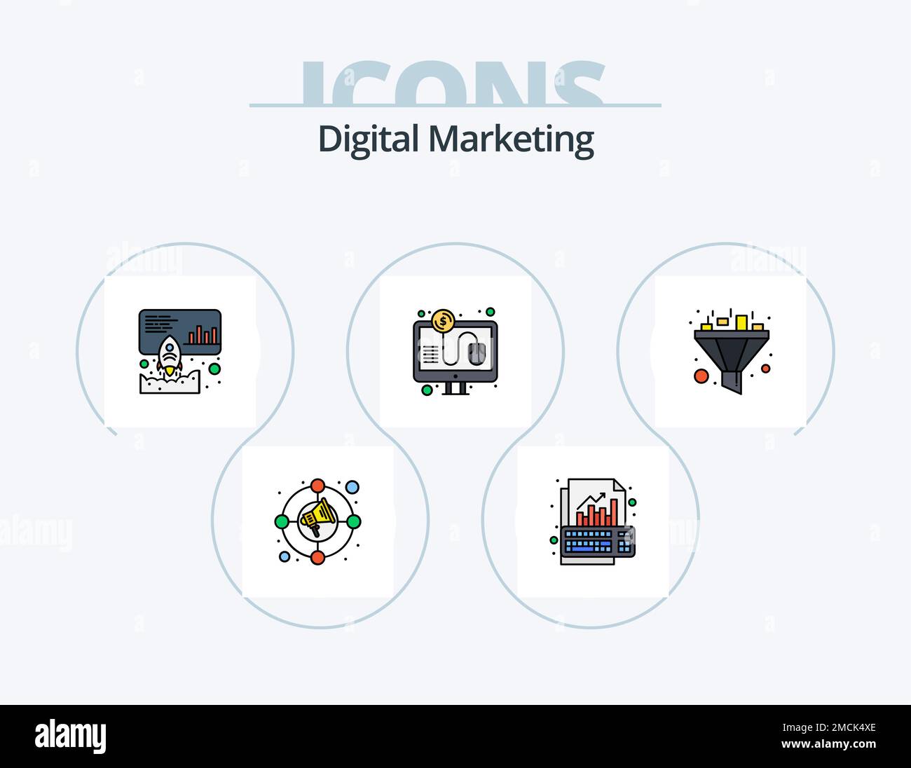 Digital Marketing Line Filled Icon Pack 5 Icon Design. online payment. pay. customer. click ...