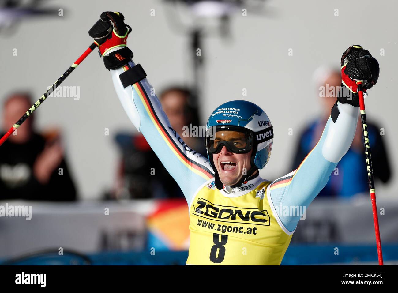 Germany's Alexander Schmid reacts at finish area after completing an ...