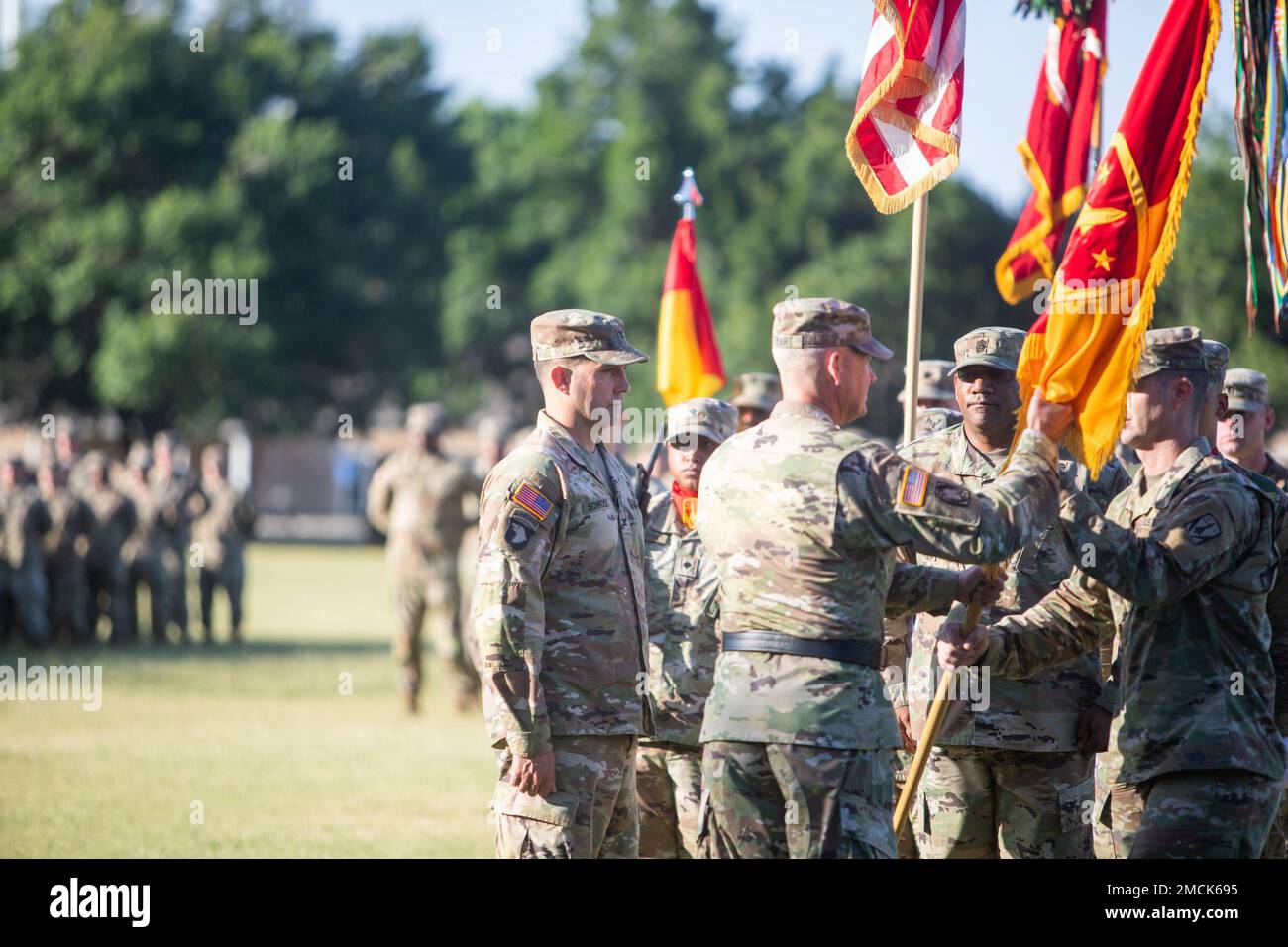 During a change of command ceremony July 6, 2022, at Fort Sill, Brig ...
