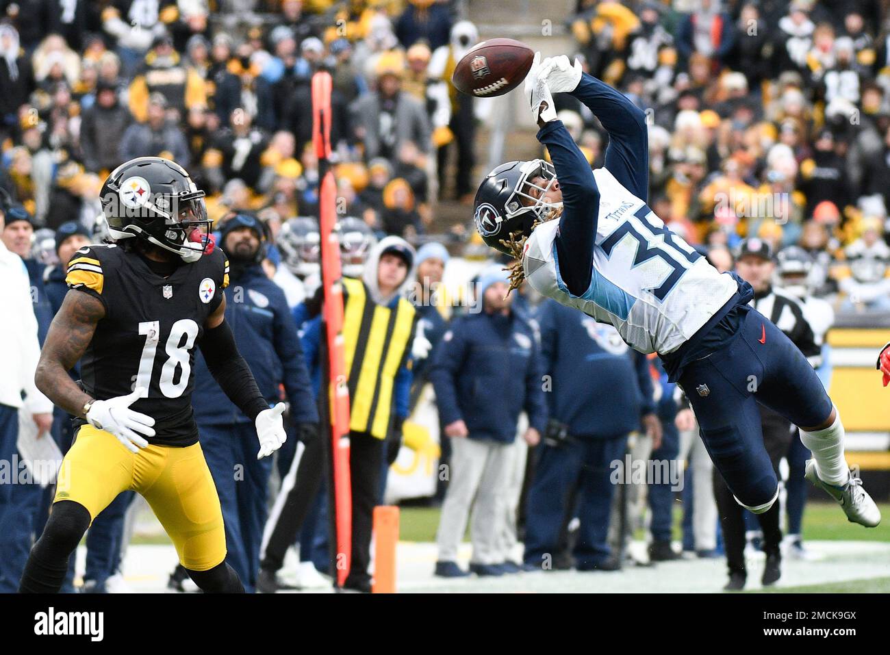 Tennessee Titans cornerback Buster Skrine (38) deflects a pass away ...