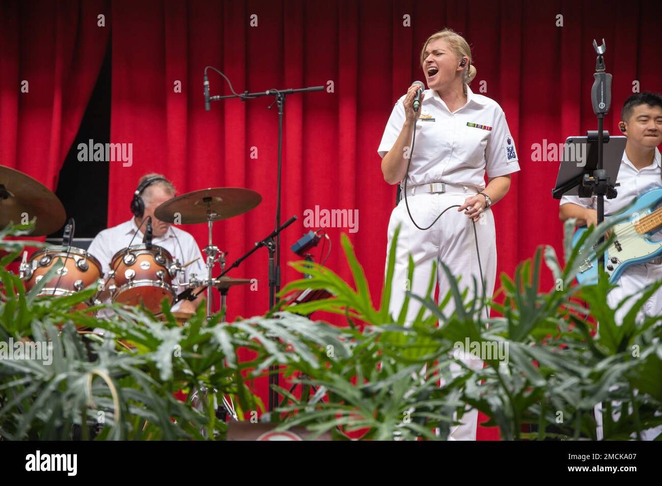 Royal Australian Navy Petty Officer Musician, Tracy Kennedy, performs a ...