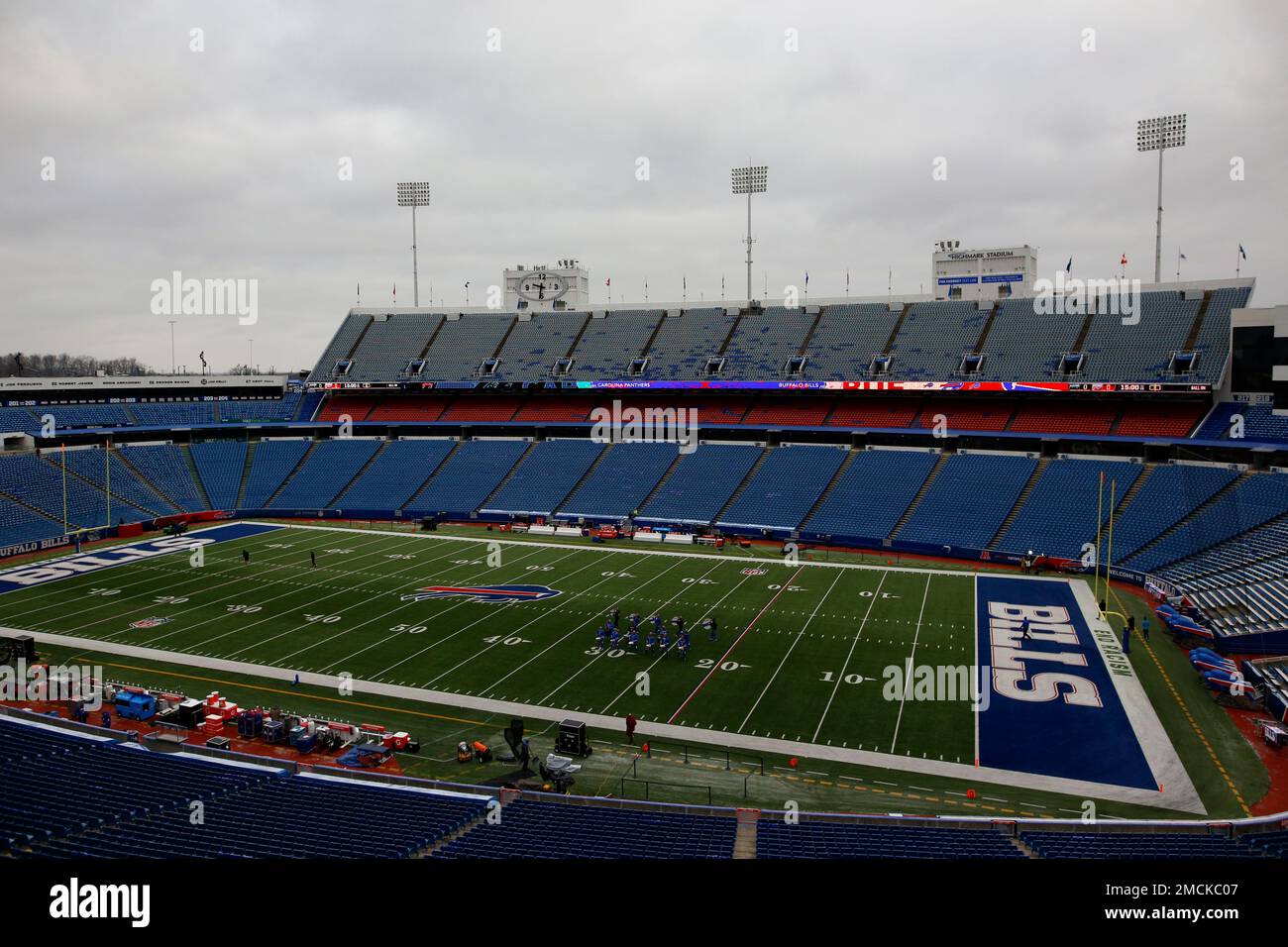 The field is prepared at Highmark Stadium before an NFL football game ...