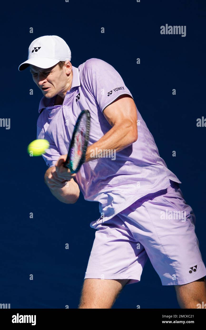 Melbourne, Australia. 22nd Jan, 2023. 10th seed HUBERT HURKACZ (POL) in action against 29th seed ...