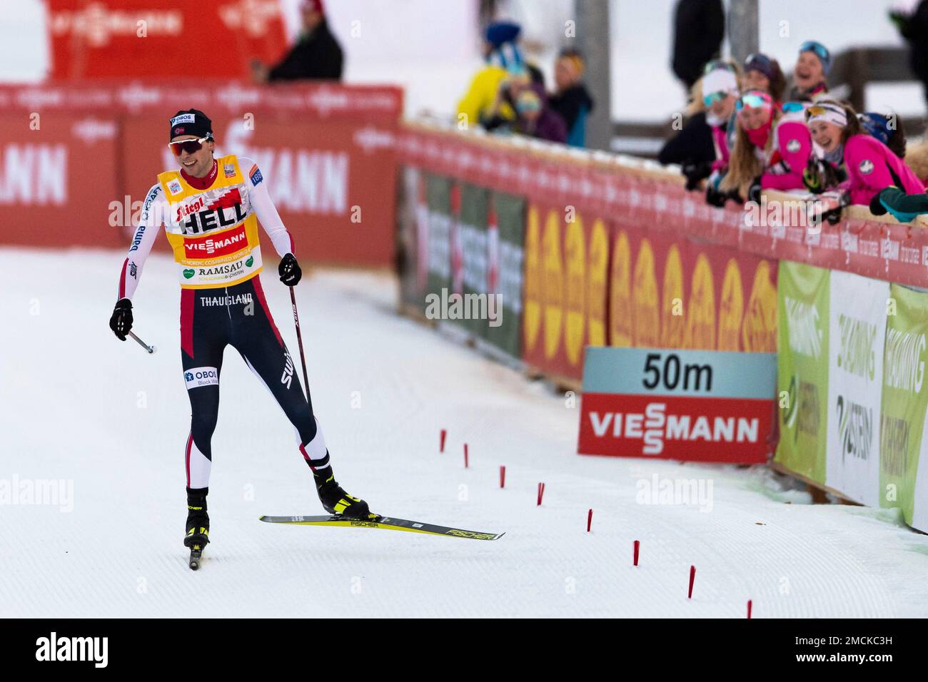 Winner Jarl Magnus Riiber of Norway celebrates at the Nordic Combined ...