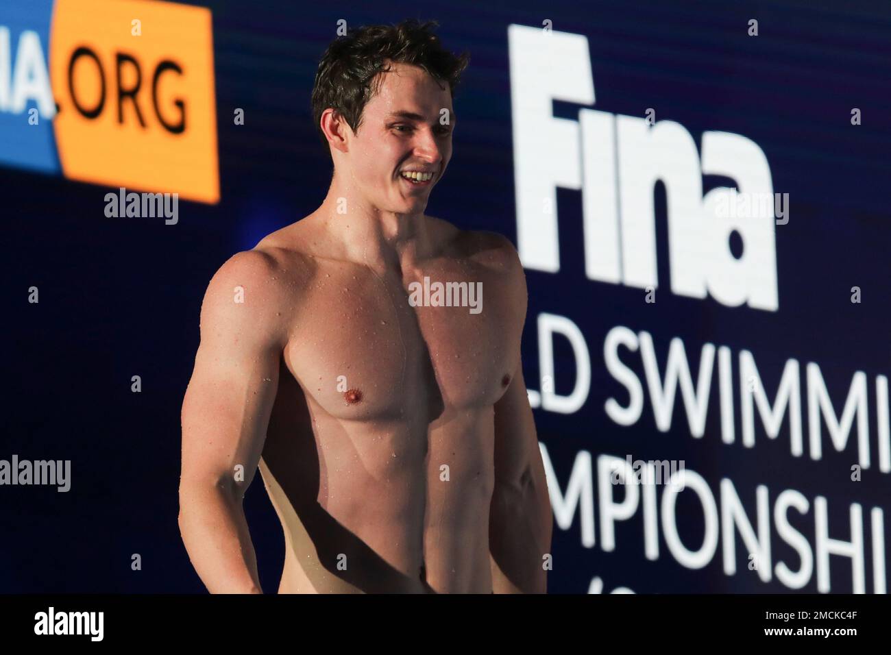Benjamin Proud of Great Britain speaks after he won 50 meters freestyle ...