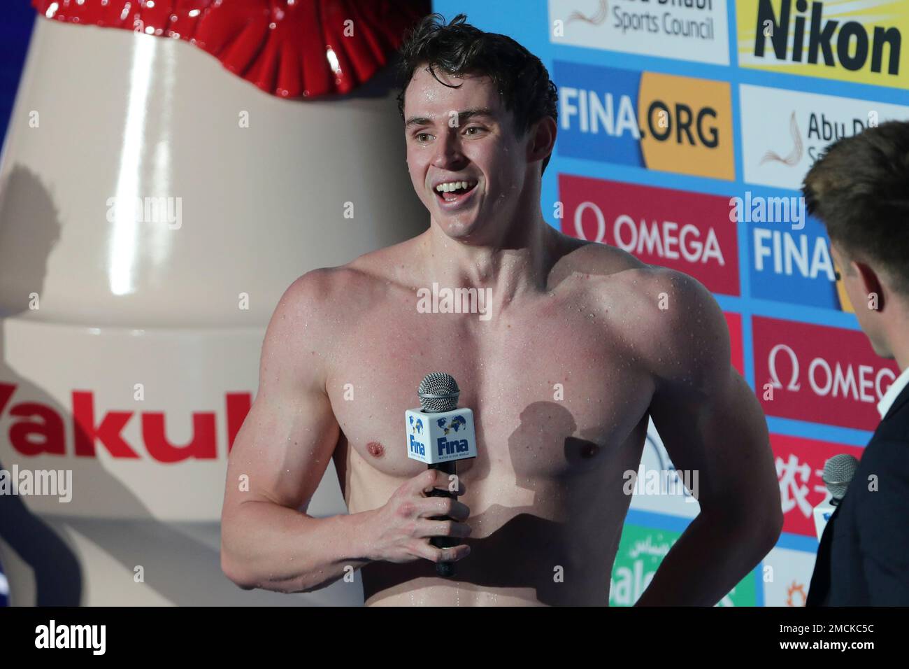 Benjamin Proud of Great Britain speaks after he won 50 meters freestyle ...