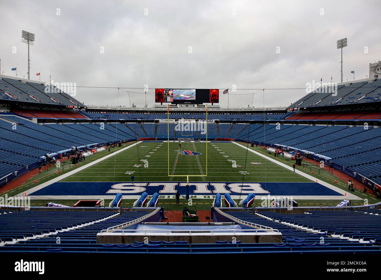 The field is prepared at Highmark Stadium before an NFL football game ...