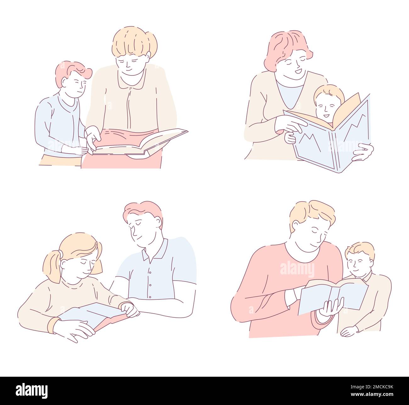 Parents and children with textbooks homework parents isolated ...