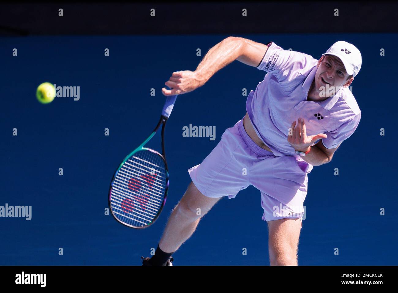 January 22, 2023: 10th seed HUBERT HURKACZ (POL) in action against 29th seed SEBASTIAN KORDA ...