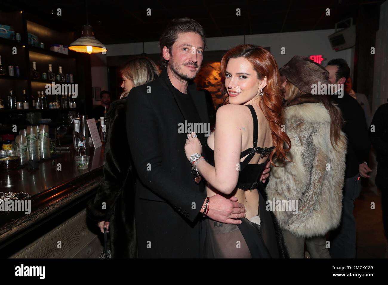 Actor Bella Thorne, right, and Mark Emms, left, attend the "Divinity ...