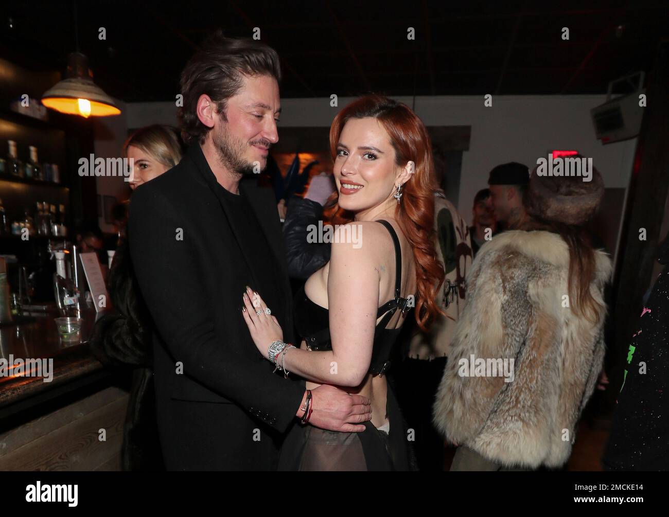 Actor Bella Thorne, right, and Mark Emms, left, pose at the "Divinity ...