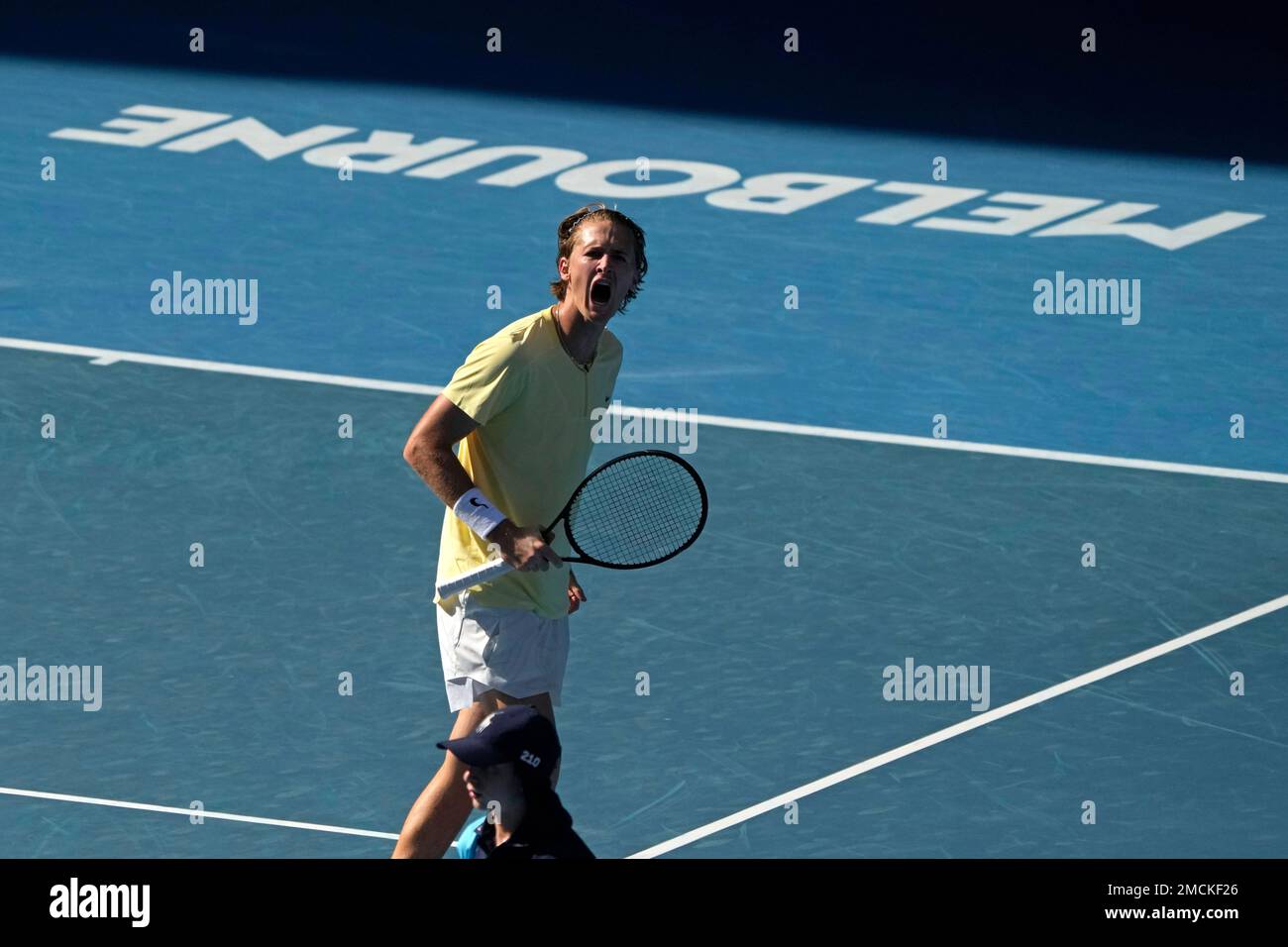 Sebastian Korda of the U.S. reacts as he plays against Hubert Hurkacz of Poland during their ...