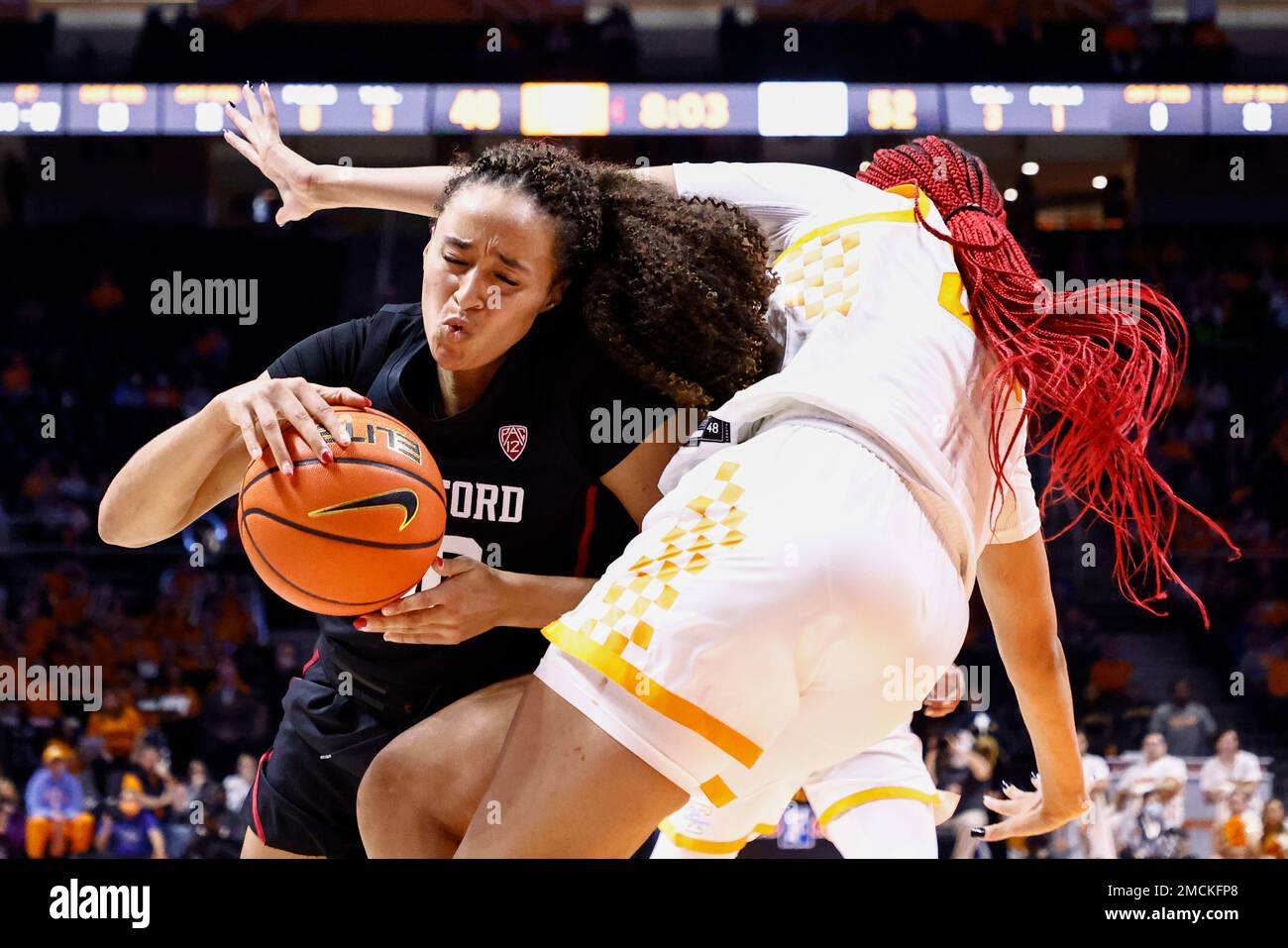 Stanford guard Haley Jones, left, collides with Tennessee center Tamari ...