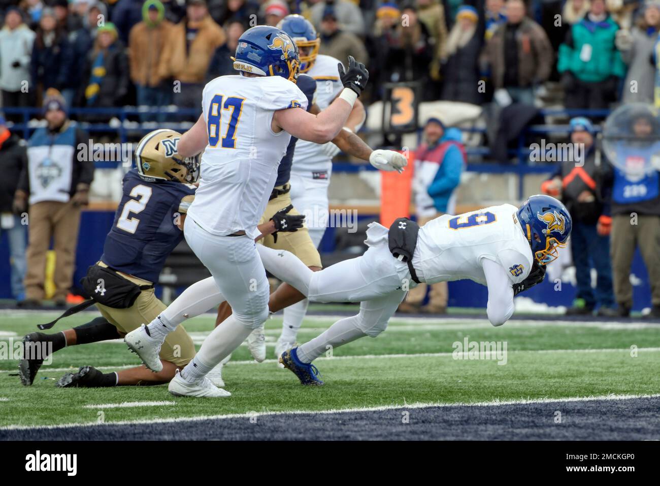 South Dakota State Jackrabbits wide receiver Jadon Janke (9) scores a ...