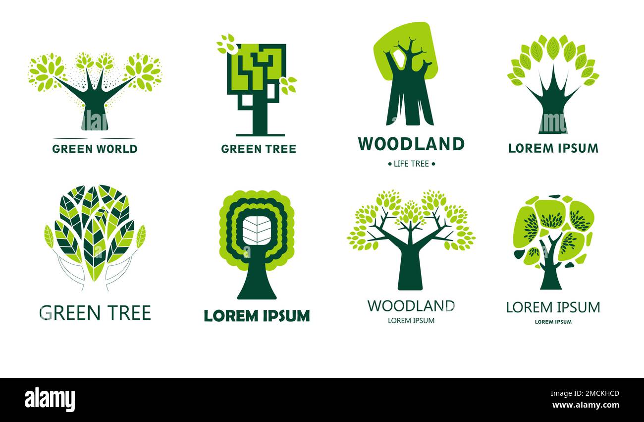 Ecology and environment woodland and green tree isolated icon plant ...