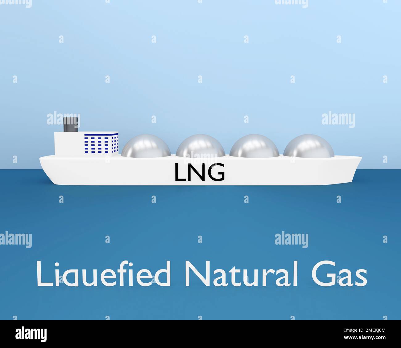 3D illustration of a tanker named as LNG at sea, along with the script ...