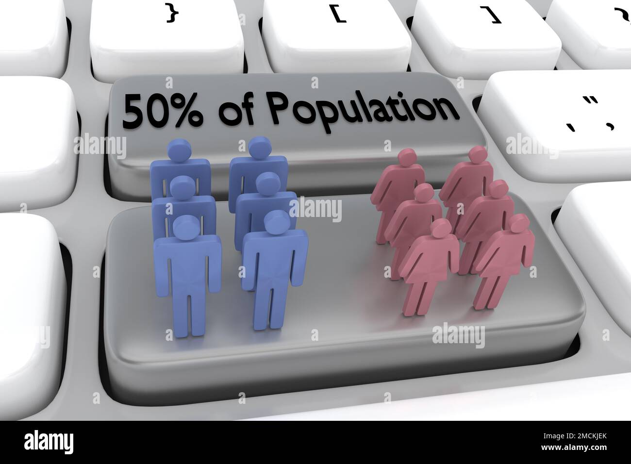 3D illustration of computer keyboard with the script 50% of Population ...