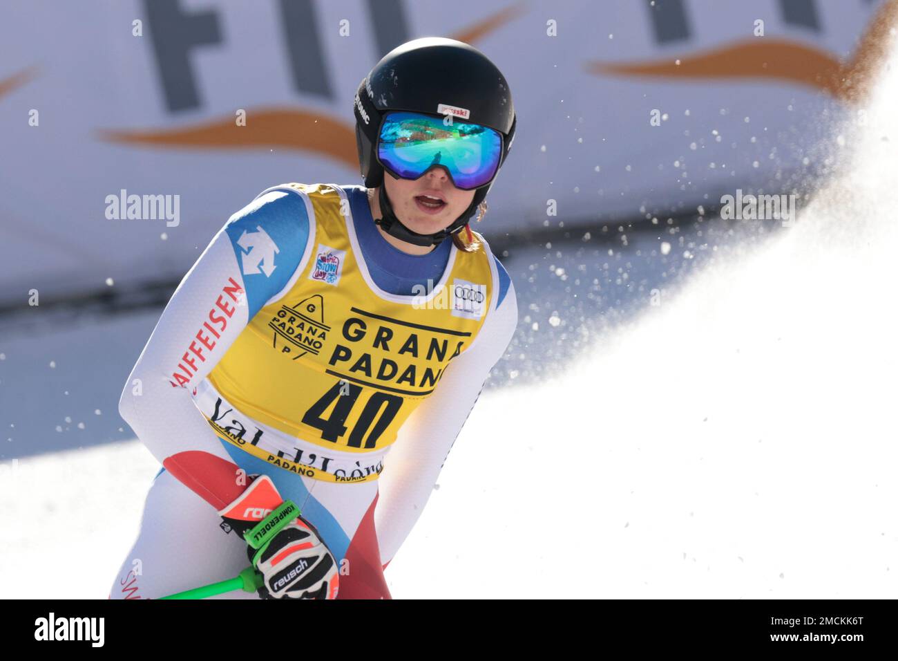 Switzerland's Stephanie Jenal arrives at the finish area during an ...