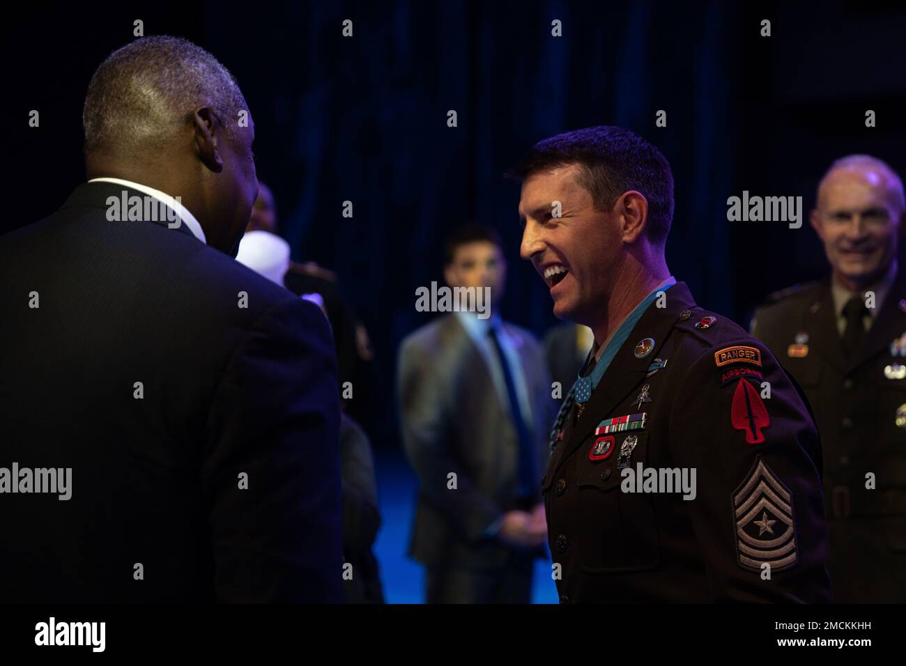 Secretary of Defense Lloyd J. Austin III speaks with Medal of Honor ...