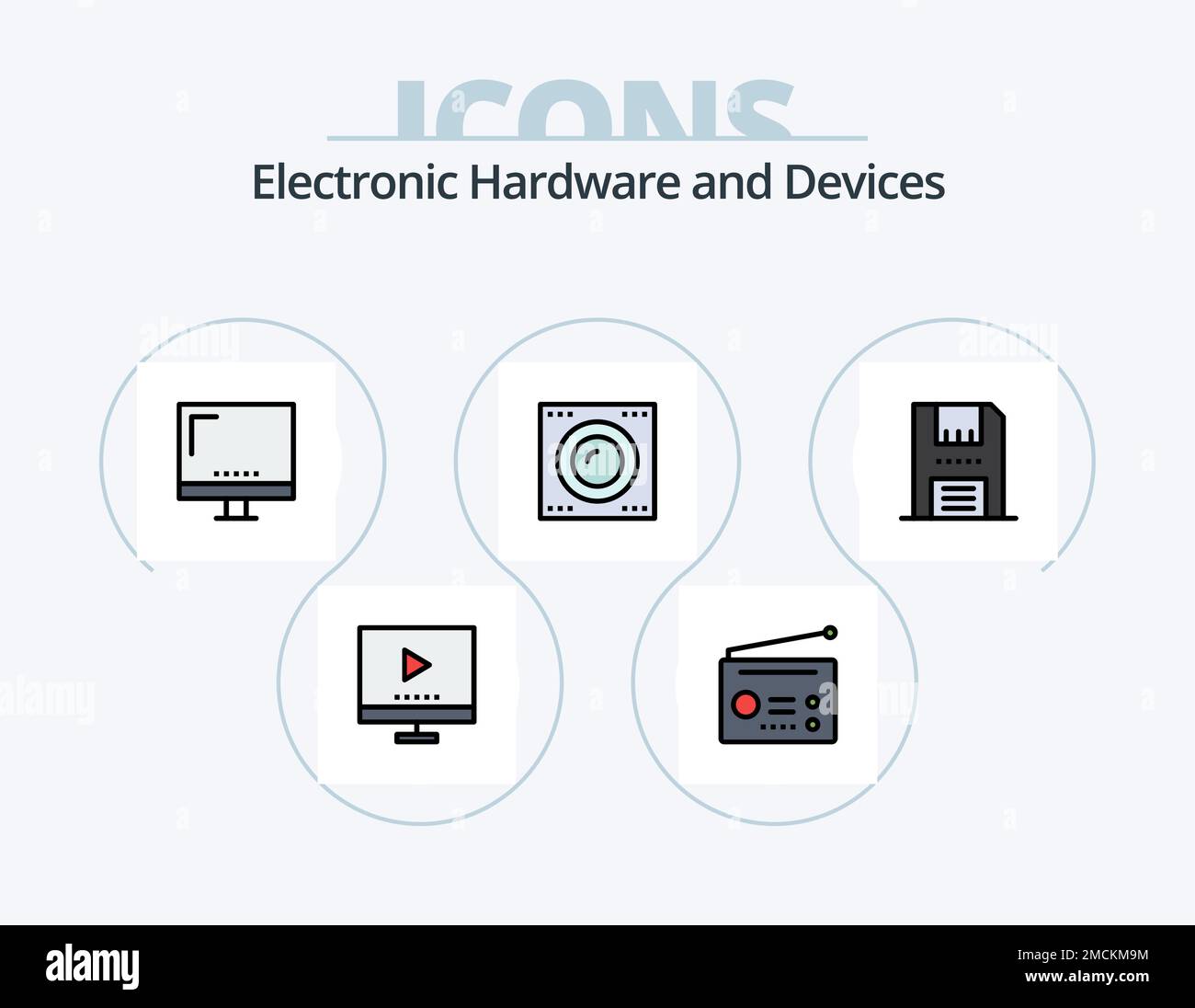 Devices Line Filled Icon Pack 5 Icon Design. digital. cd. hardware. blu ray. signal Stock Vector ...