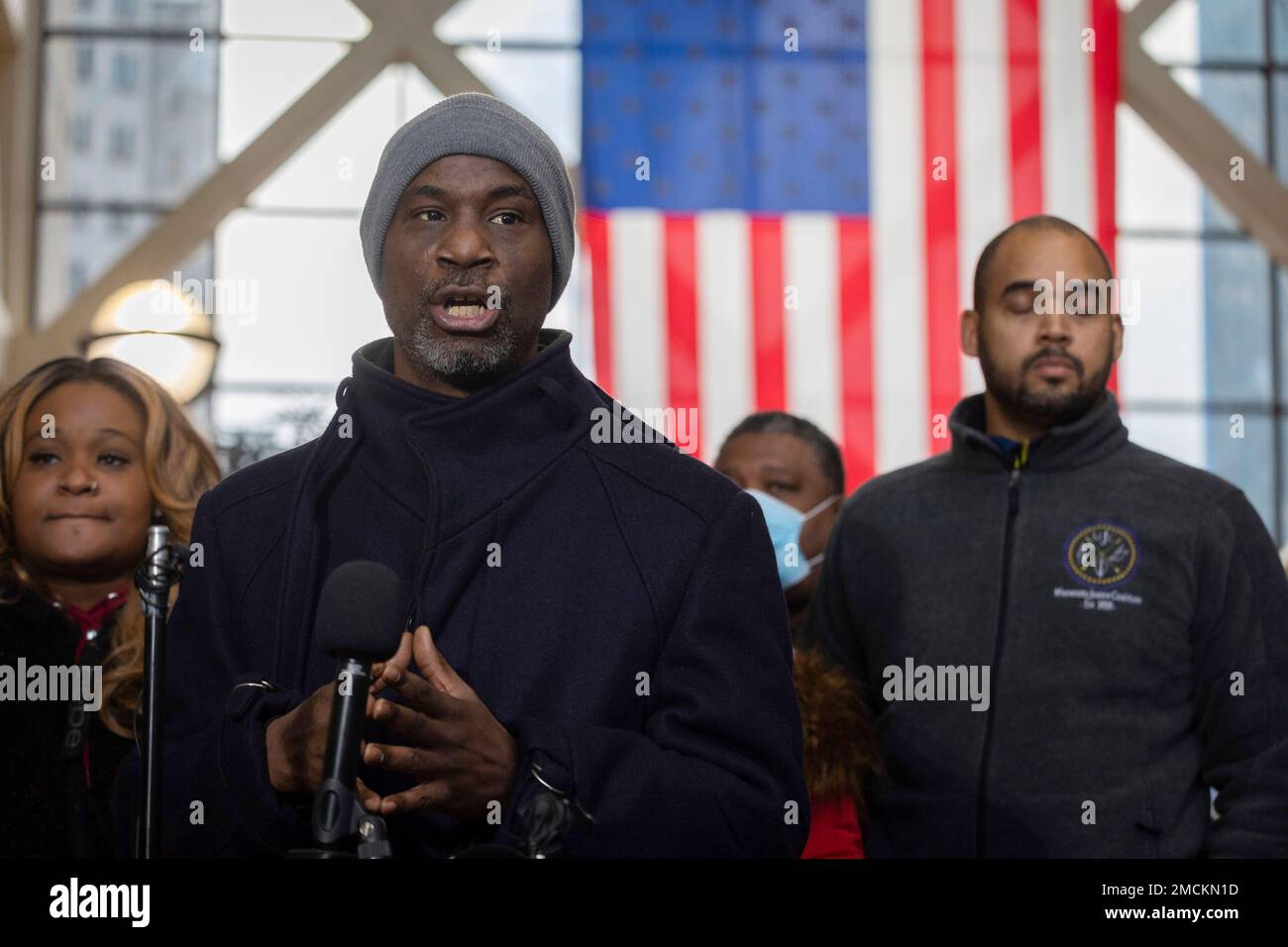 Trahern Crews speaks at a press conference in support of the Daunte ...