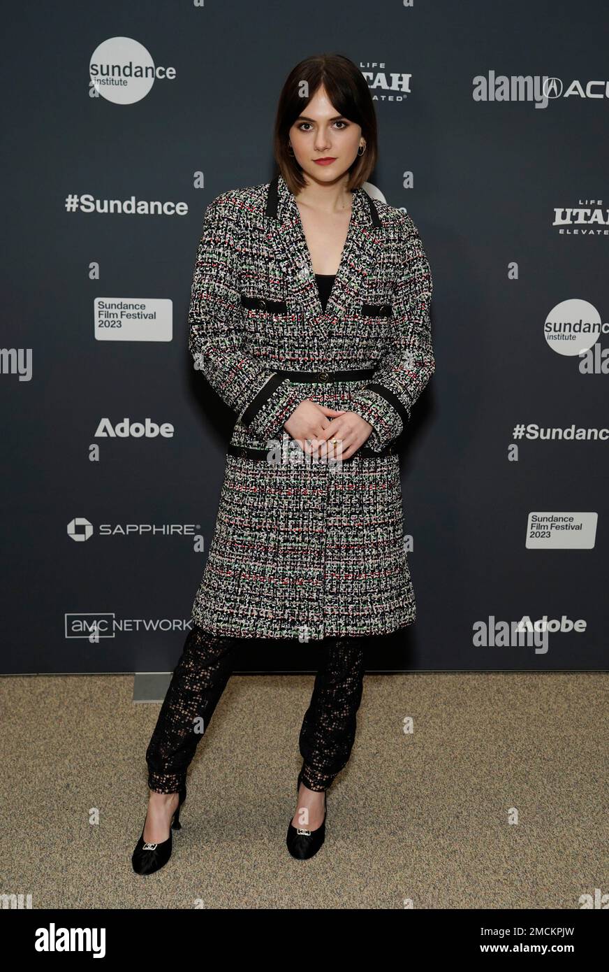 Emilia Jones poses at the premiere of the film "Cat Person" at the 2023 ...