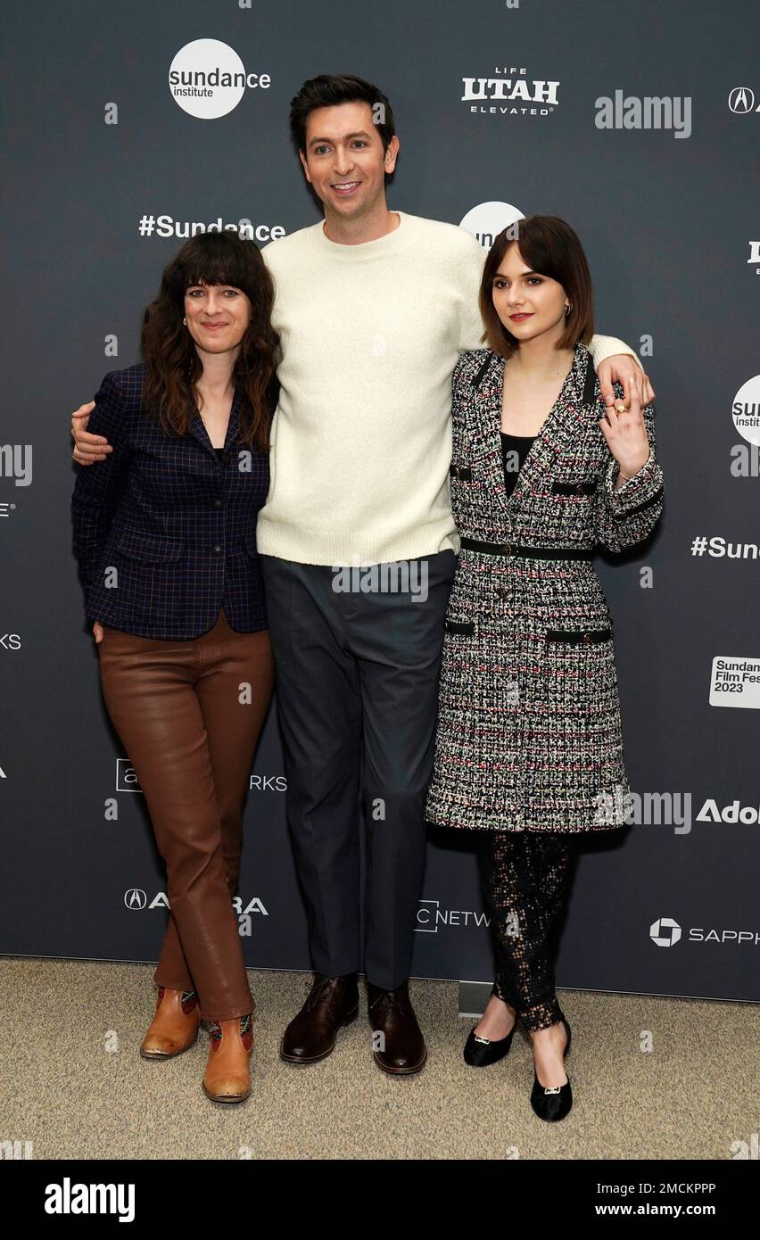 Susanna Fogel, left, director of "Cat Person," poses with cast members ...