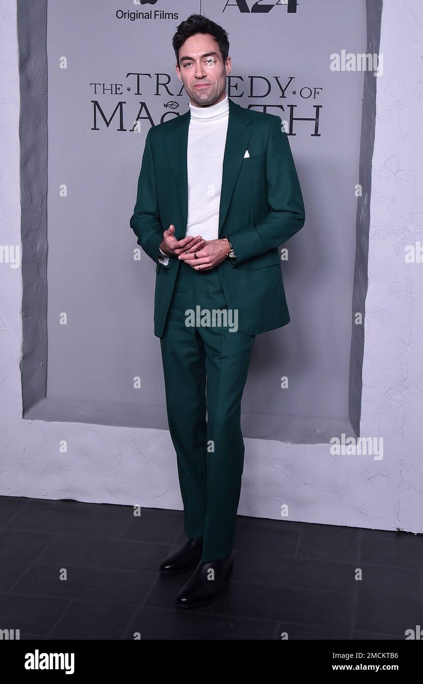 Alex Hassell arrives at the premiere of "The Tragedy of Macbeth" at the ...
