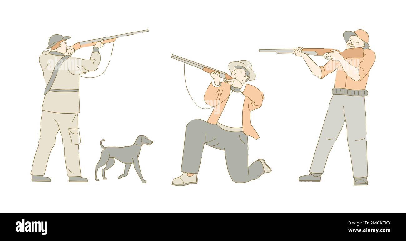 Huntsman or hunter and dog hunting sport isolated characters Stock ...