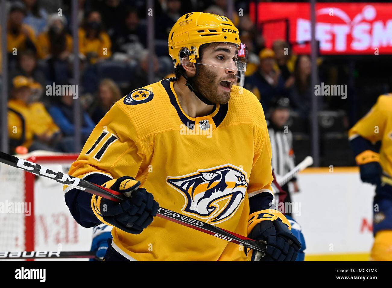 Nashville Predators center Luke Kunin (11) plays against the Colorado ...