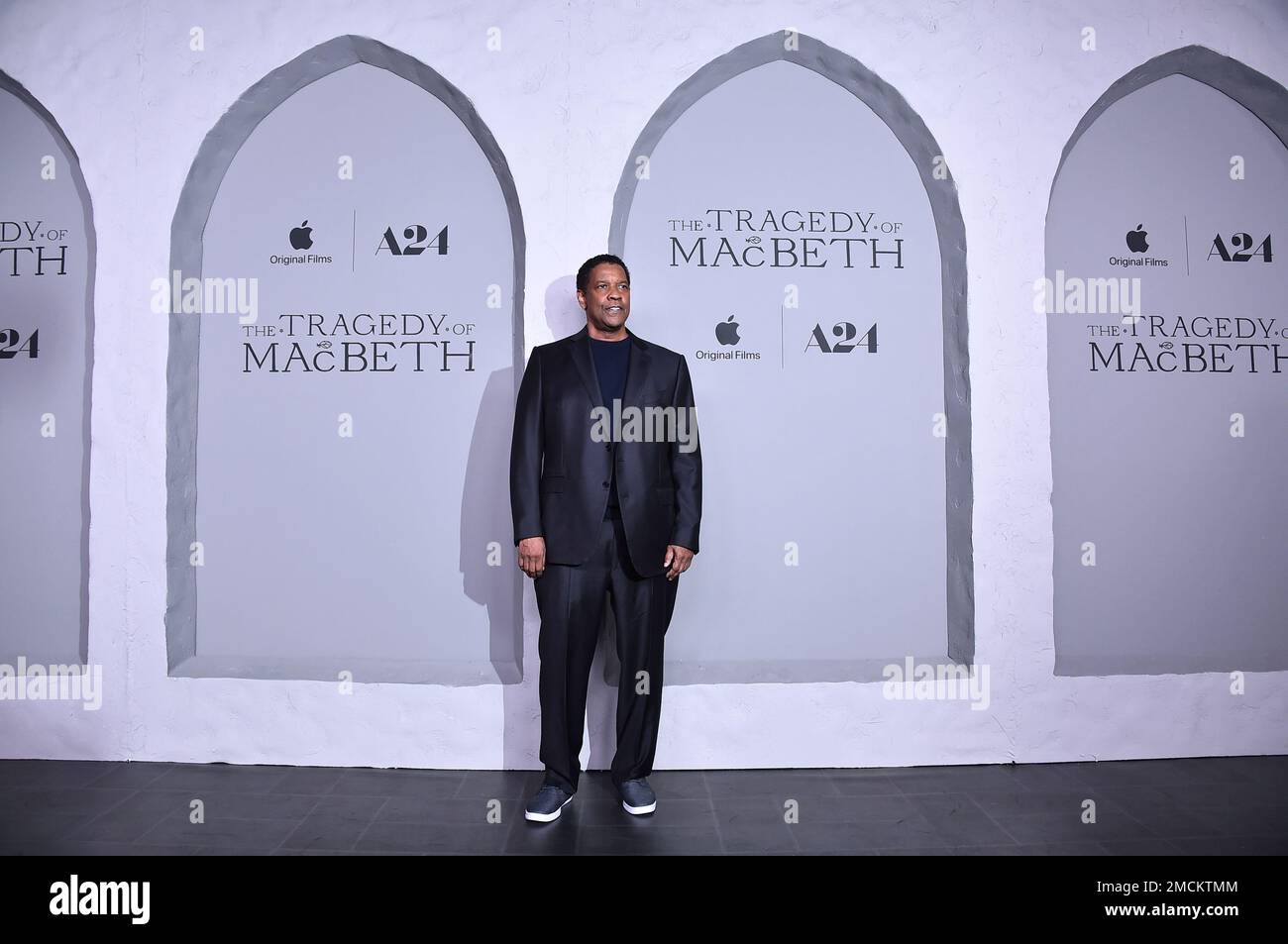 Actor Denzel Washington, who plays Macbeth in the film, arrives at the ...