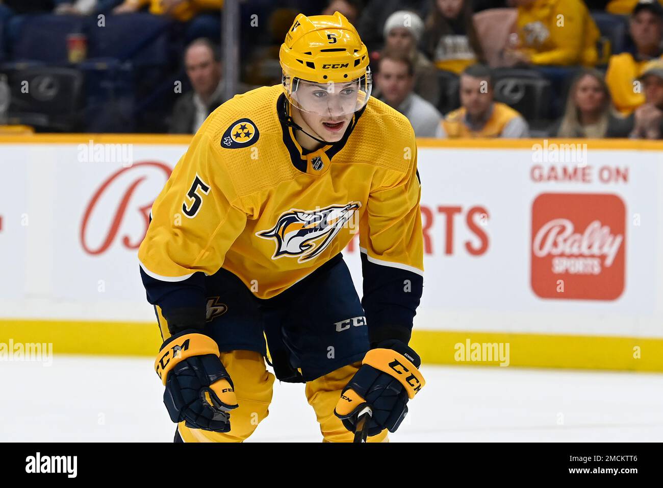 Nashville Predators defenseman Matt Benning (5) plays against the ...