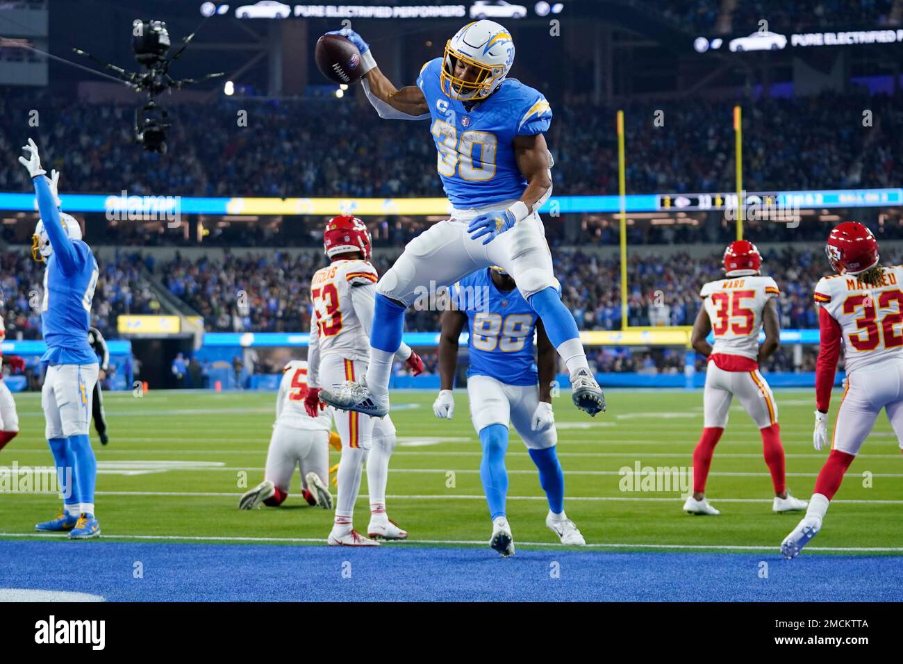 Los Angeles Chargers running back Austin Ekeler (30) reacts after ...