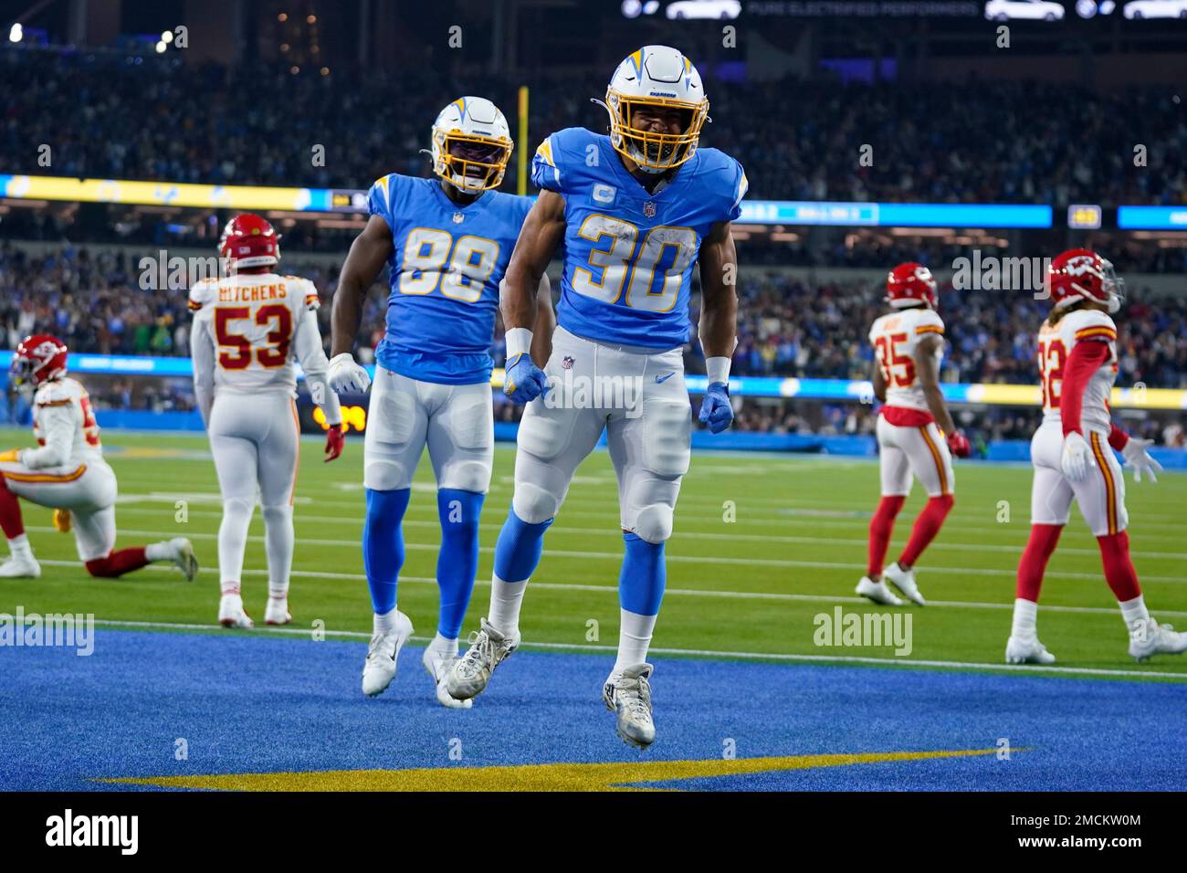 Los Angeles Chargers running back Austin Ekeler (30) reacts after ...