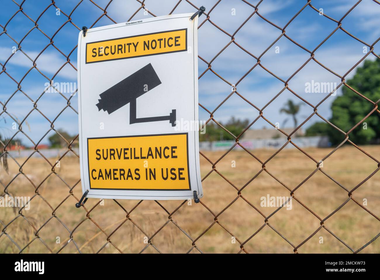 Security notice sign with video surveillance on a fence, Adelaide ...