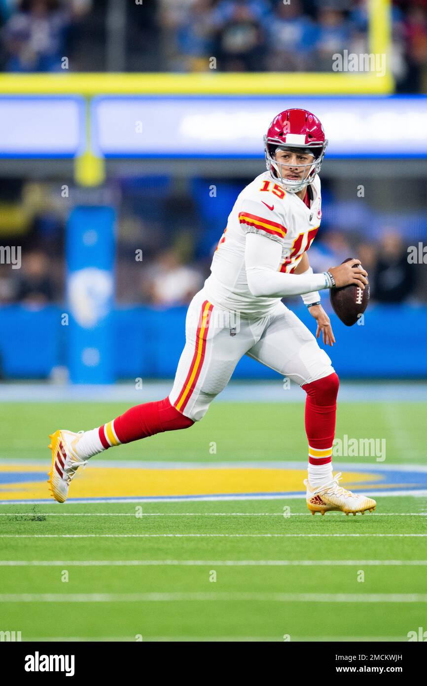 Kansas City Chiefs quarterback Patrick Mahomes (15) runs with the ball ...