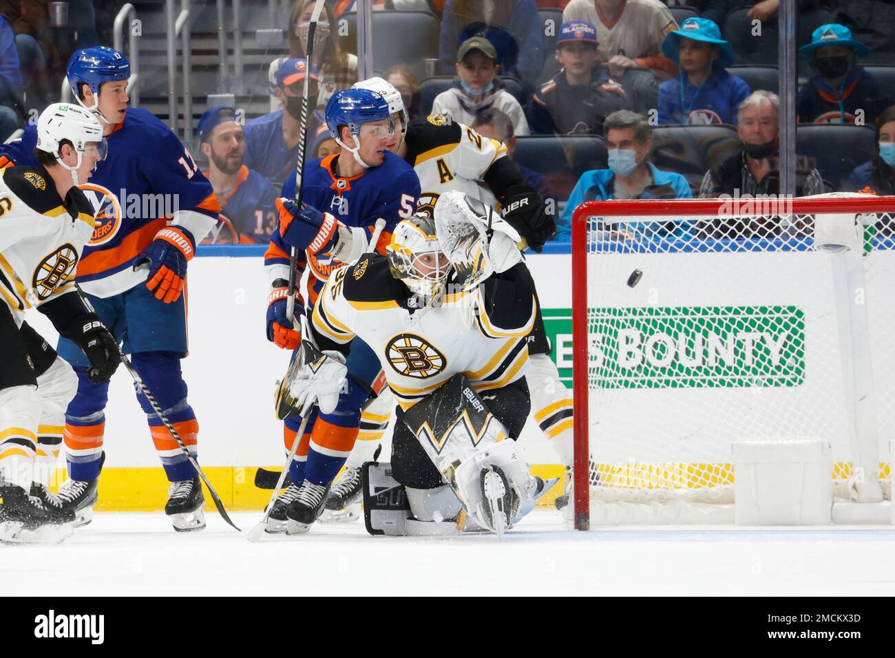 Boston Bruins goaltender Linus Ullmark (35) cannot make the save on a ...