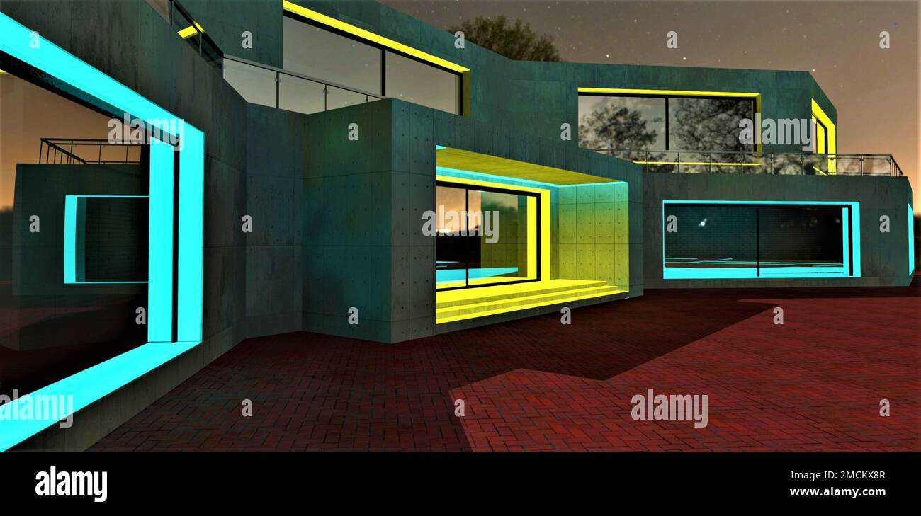 Yellow glowing entrance of the upscale club hotel finished with ...