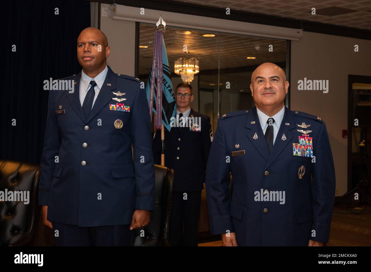 U.S. Space Force Col. Ernest Lincoln Bonner (left), incoming Commander ...