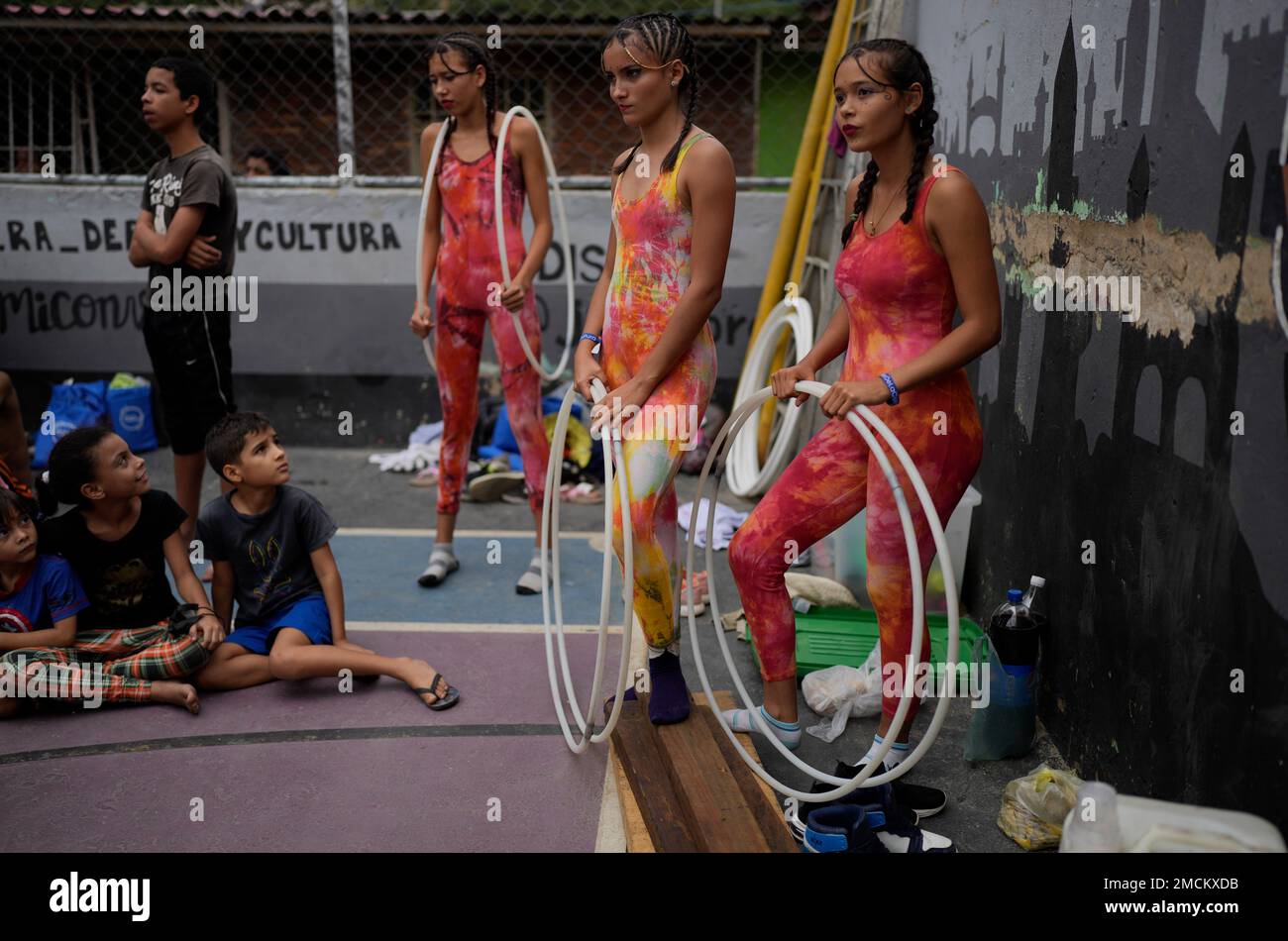 Local children get a look at the dancers during a Christmas performance ...