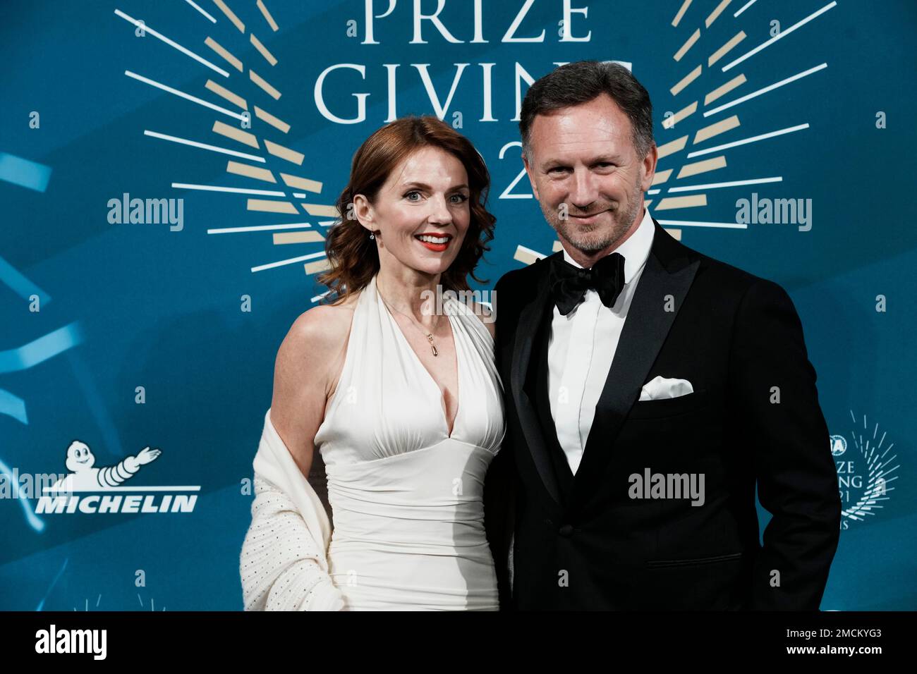 Red Bull team chief Christian Horner and his wife Geri Halliwell pose ...
