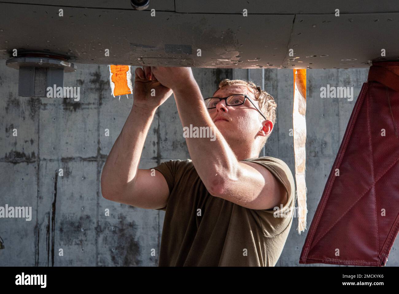 Airman 1st Class Trevor Finley, 44th Aircraft Maintenance Unit crew ...