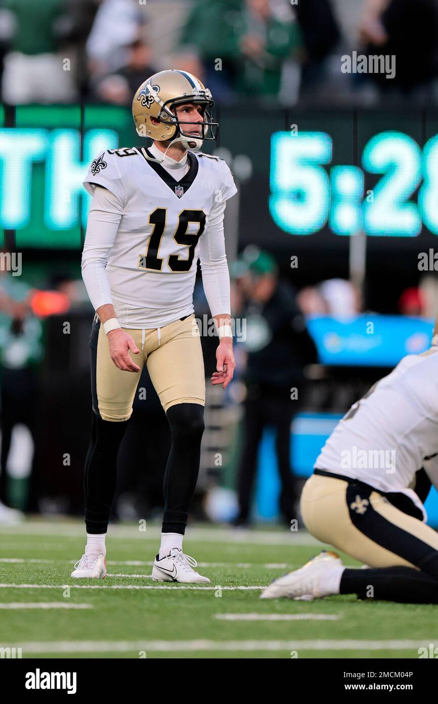 New Orleans Saints kicker Brett Maher (19) kicks during an NFL football ...