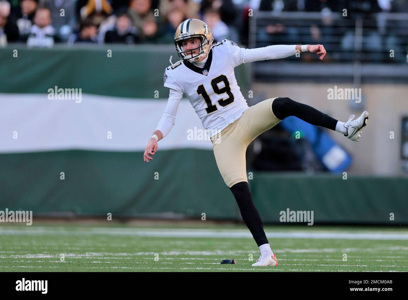 New Orleans Saints kicker Brett Maher (19) kicks during an NFL football ...