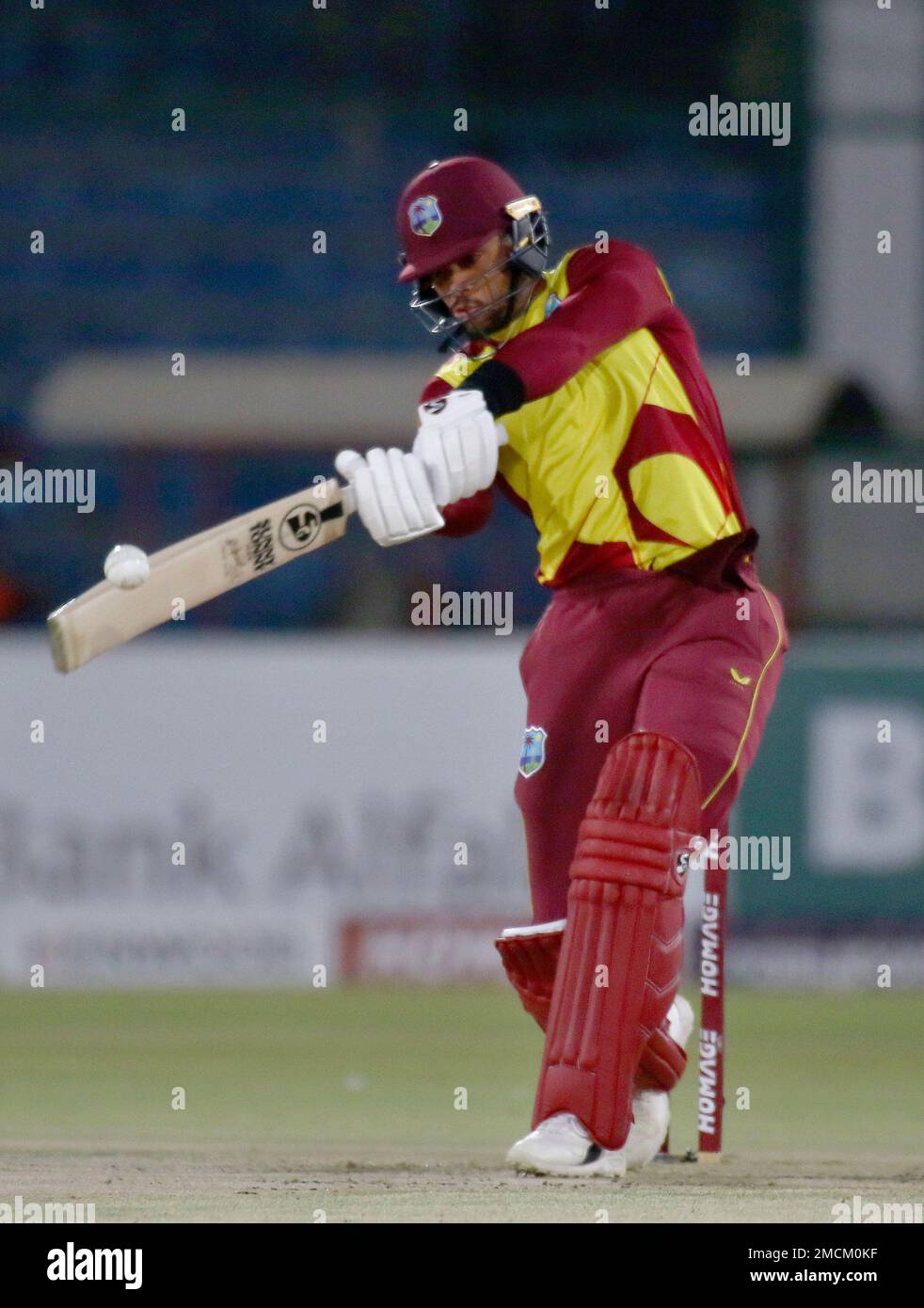 West Indies Brandon King plays a shot during the third Twenty20 ...