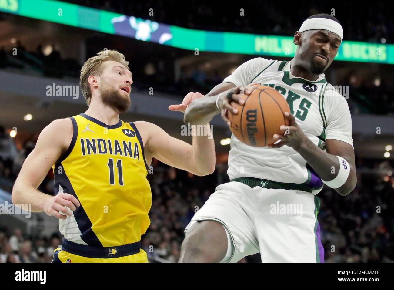 Milwaukee Bucks' Bobby Portis secures a rebound against Indiana Pacers ...
