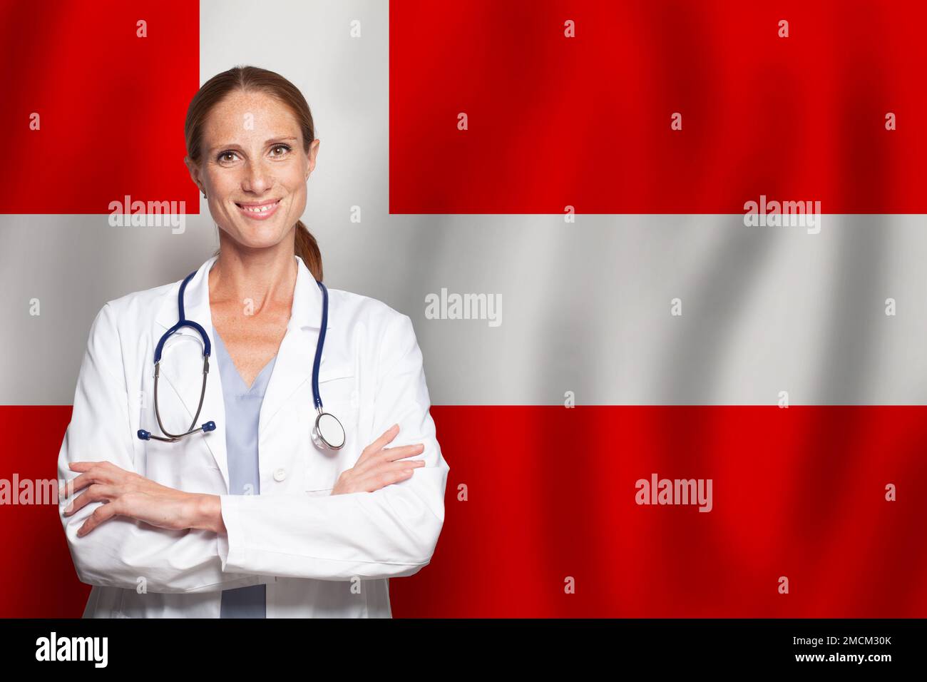 Danish general practitioner doctor gp on the flag of Denmark Stock ...