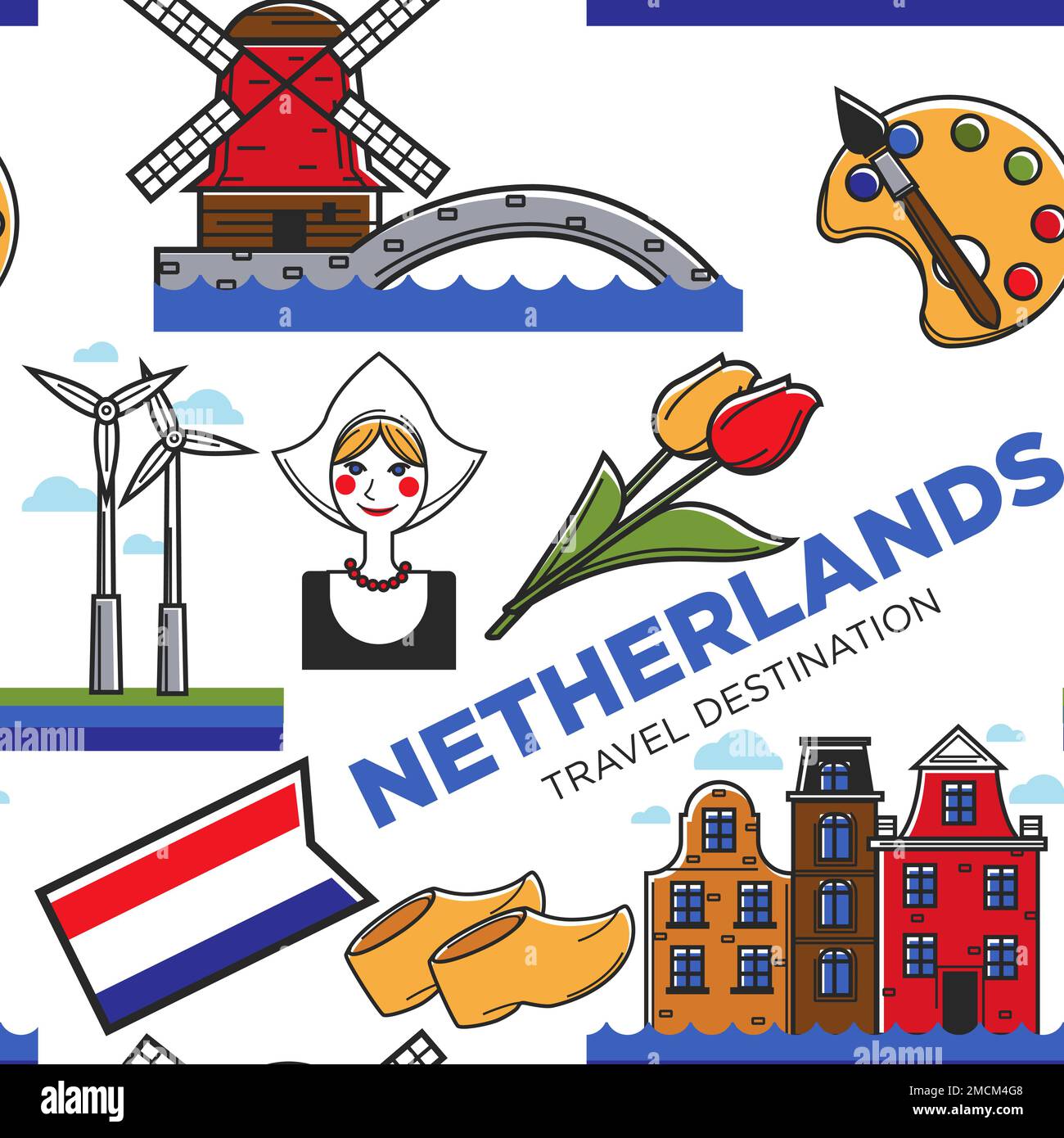 Netherlands national symbols seamless pattern travel to Holland Stock ...