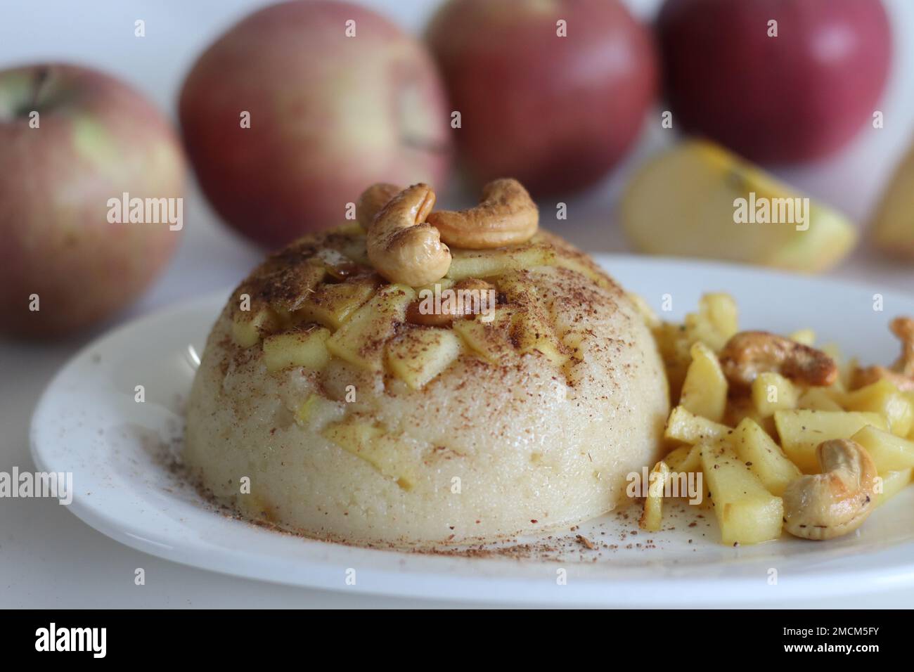 Apple Sheera sprinkled with cinnamon powder. Indian pudding made of ...