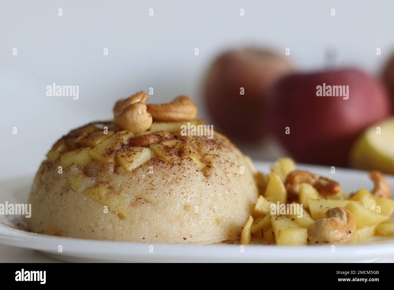 Apple Sheera sprinkled with cinnamon powder. Indian pudding made of ...